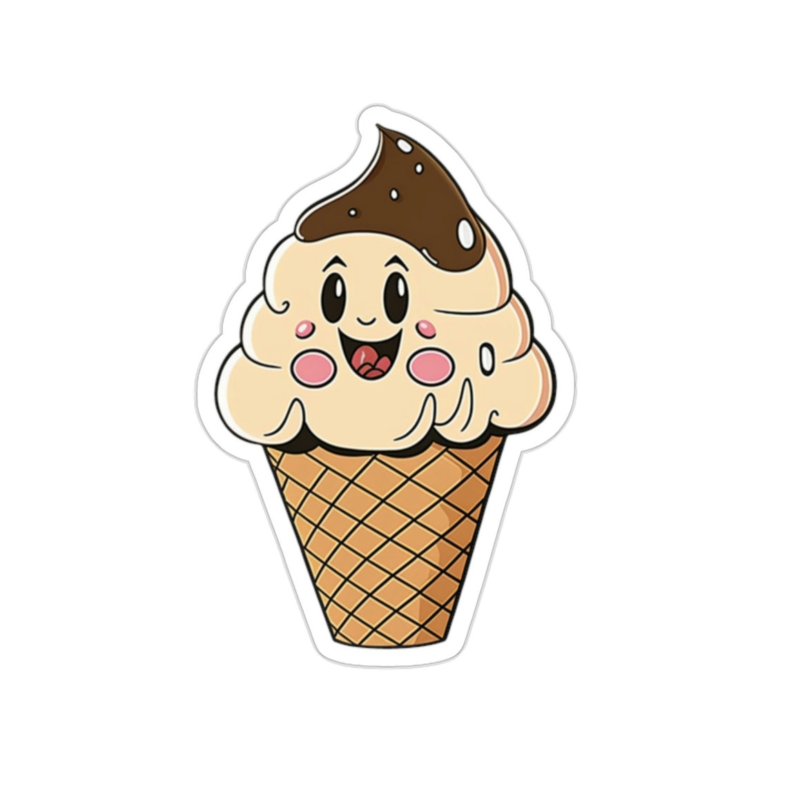 Ice Cream Cone Sticker, Happy Ice Cream Cone, Ice Cream, Vinyl, Smiling ...