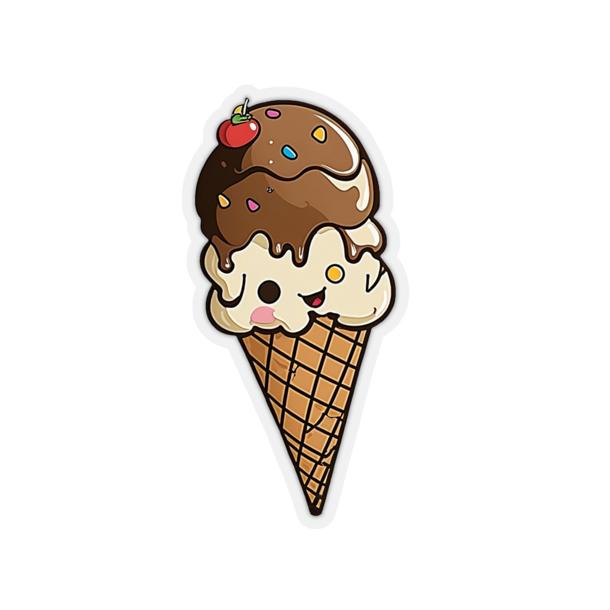 Ice Cream Cone Sticker, Happy Ice Cream Cone, Ice Cream, Vinyl, Smiling ...