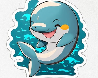 Dolphin Sticker, Happy Dolphin, Sea Animal, Dolphin Vinyl, Smiling ...