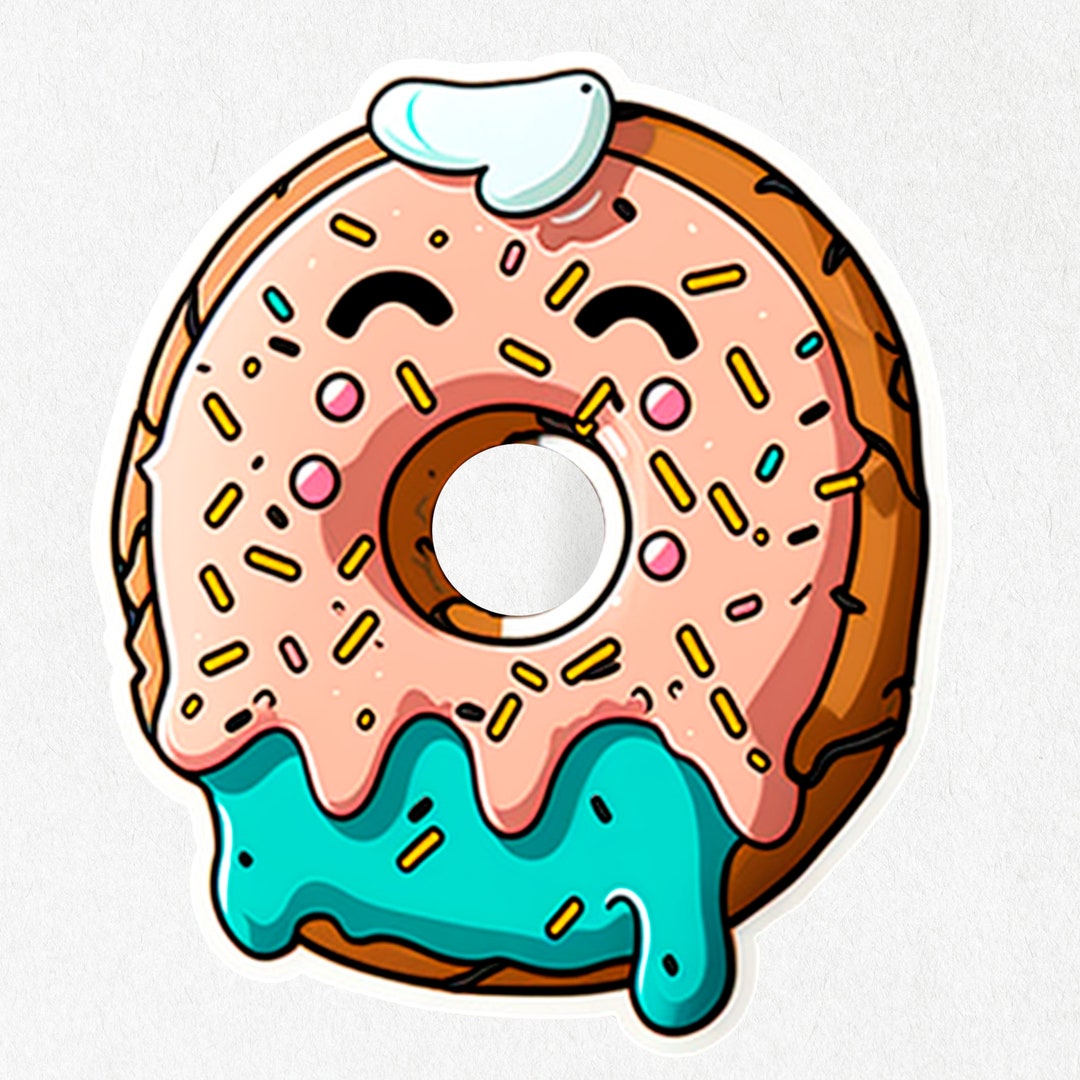 Donut Sticker, Happy Donut , Donut , Donut Vinyl, Smiling Donut , Cute ...