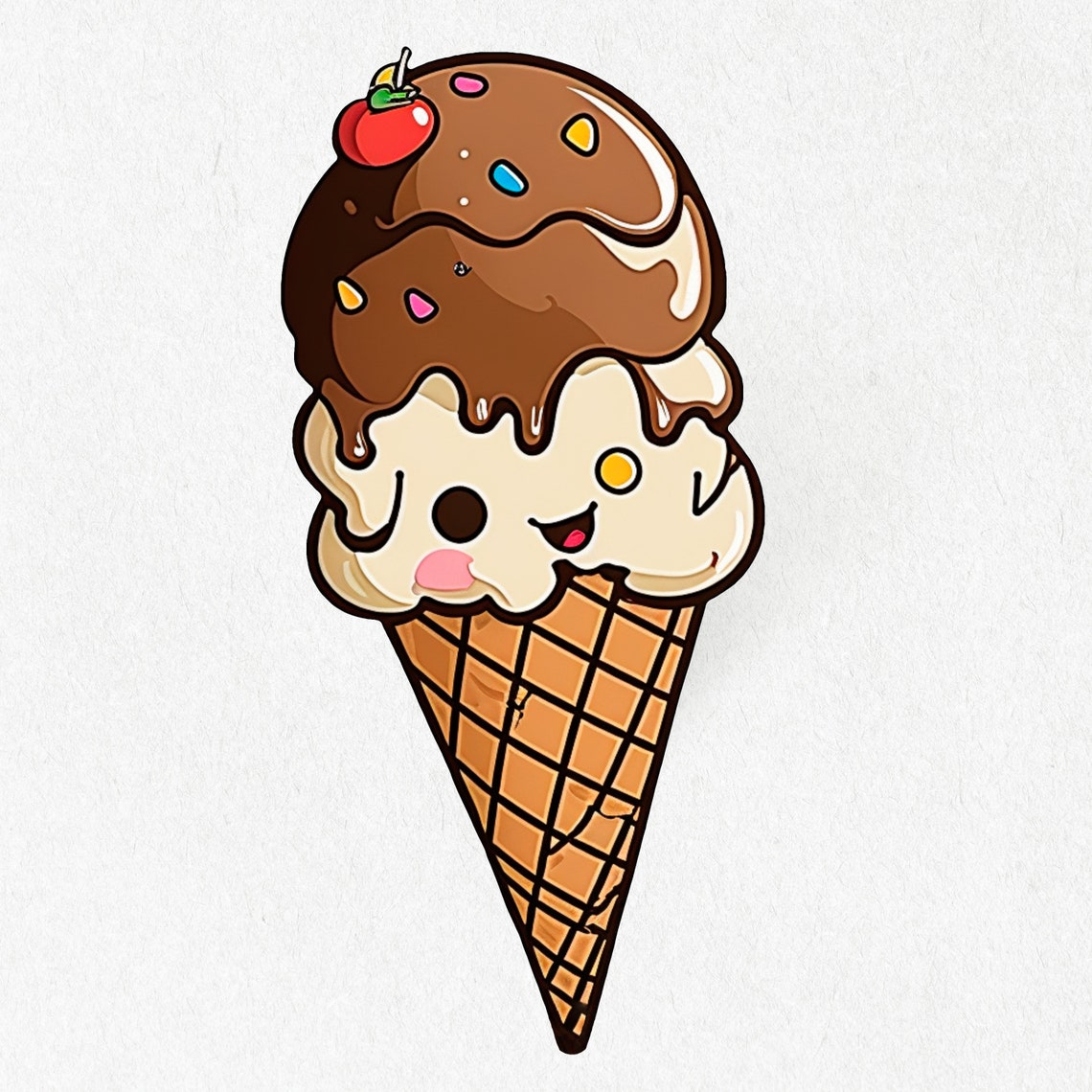 Ice Cream Cone Sticker, Happy Ice Cream Cone, Ice Cream, Vinyl, Smiling ...