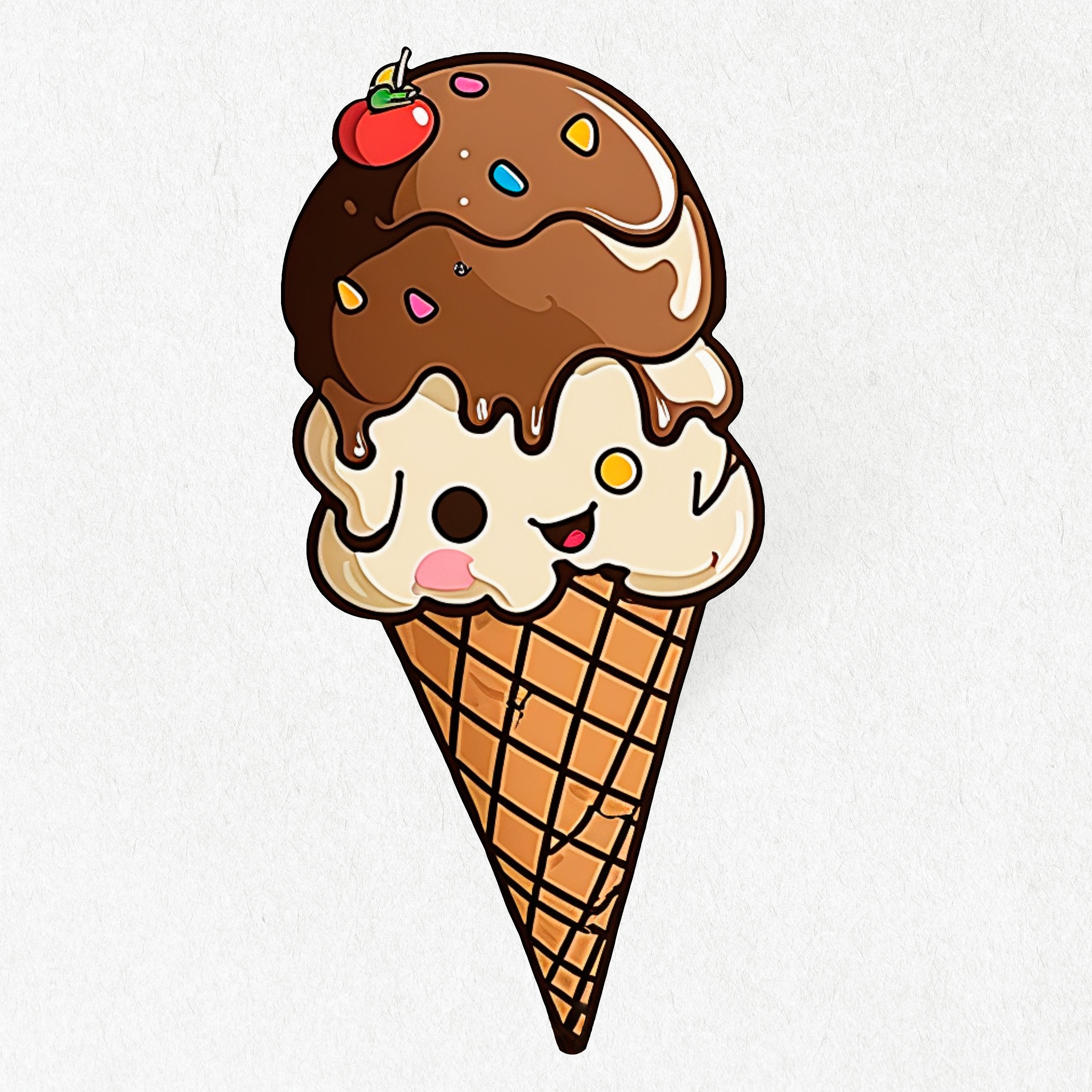 Ice Cream Cone Sticker, Happy Ice Cream Cone, Ice Cream, Vinyl, Smiling ...
