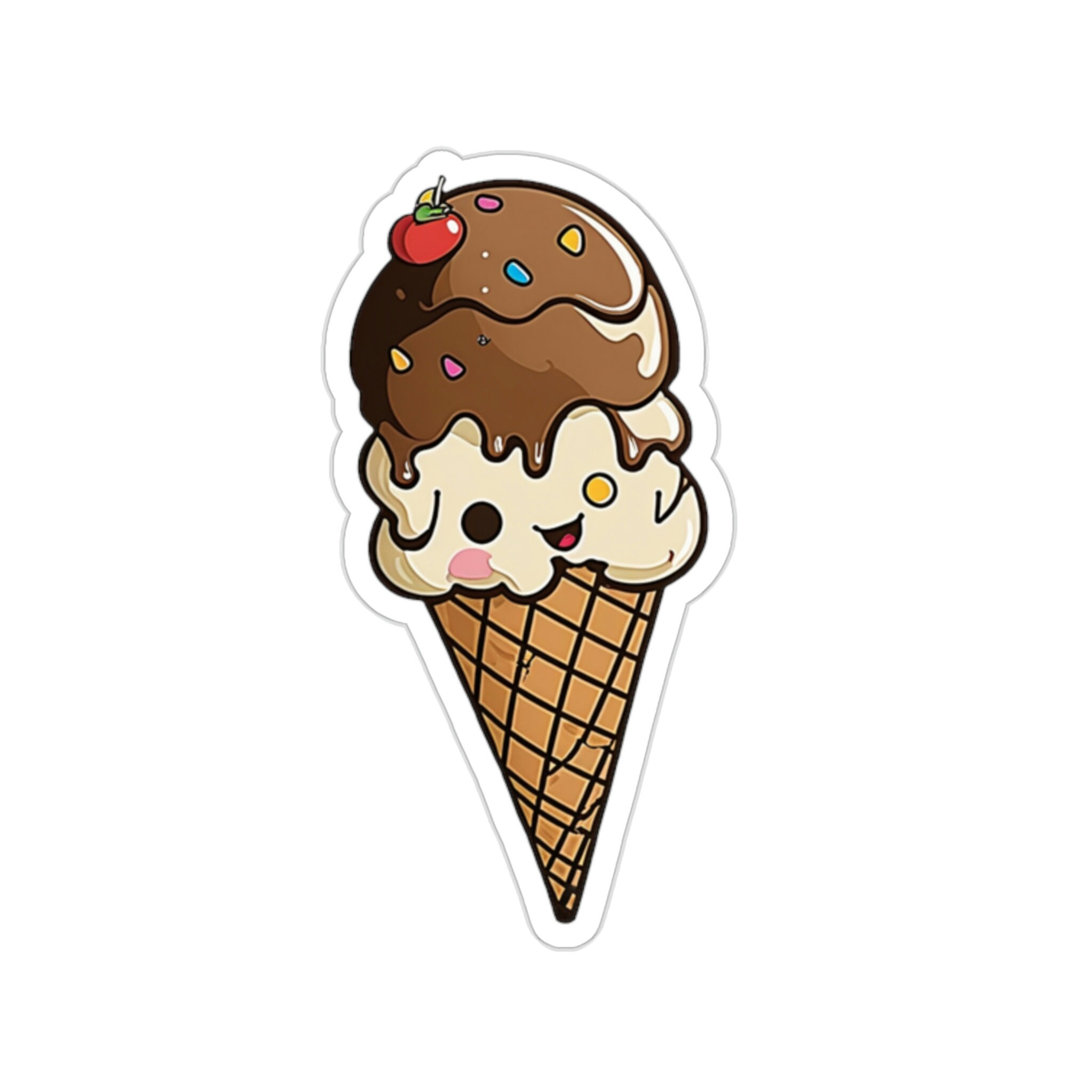 Ice Cream Cone Sticker, Happy Ice Cream Cone, Ice Cream, Vinyl, Smiling ...