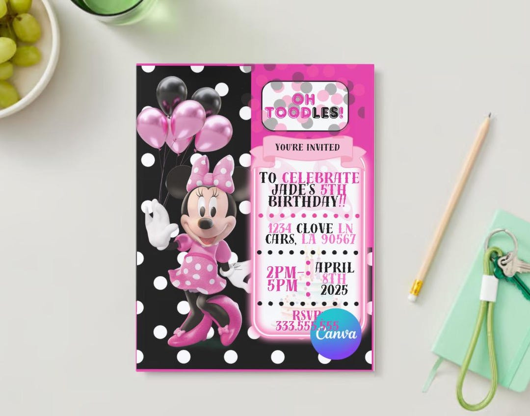 Editable Minnie Mouse Birthday Invitation Template Instant Download ...