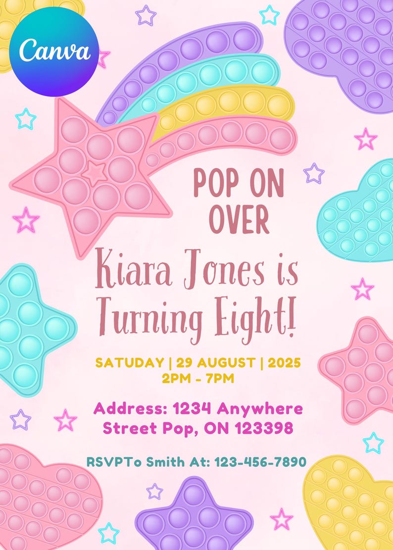 Editable Pop It Birthday Invitation Template | Instant Download Party ...