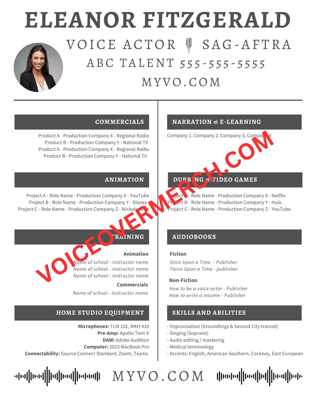 Voiceover Resume Canva Template - With Headshot - Etsy
