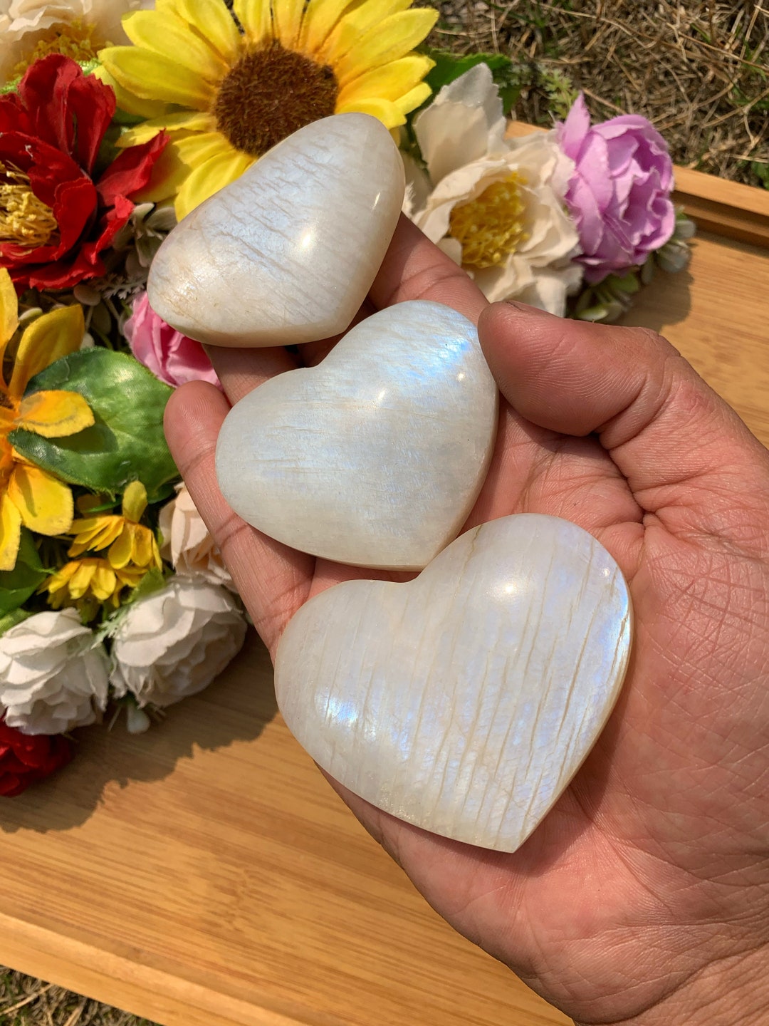 Blue Flash Moonstone Heart, Flashy Crystal Heart Shape, Rainbow ...