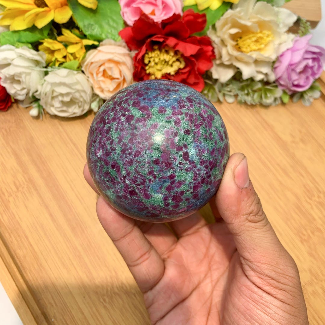 Natural Ruby Kyanite Sphere | 7.3 Cm Uv-reactive Crystal Ball With Red & Blue Flash | Energy ...