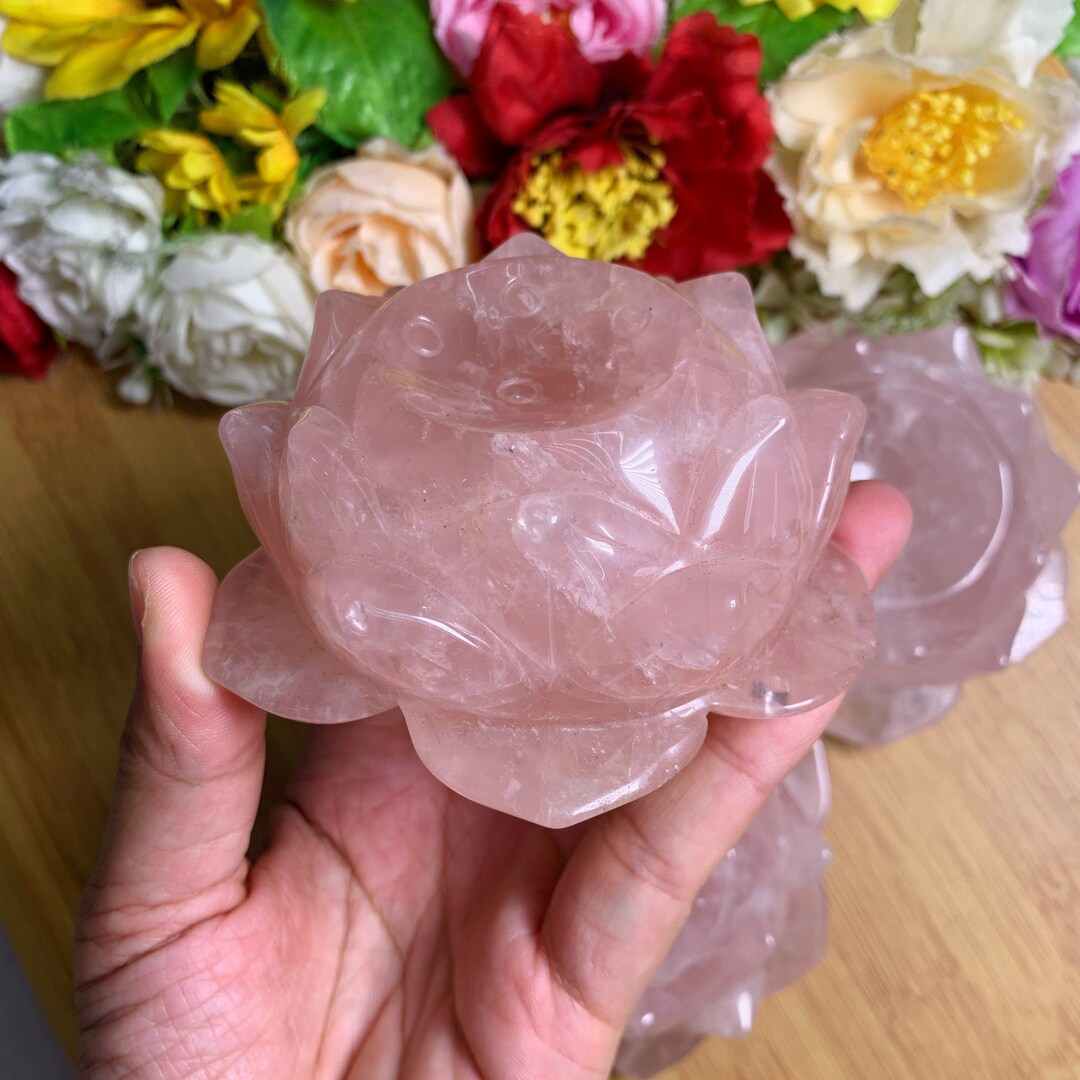 Rose Quartz Rose Flower, Crystal Lotus, Large Flower, Pink Quartz, Love ...