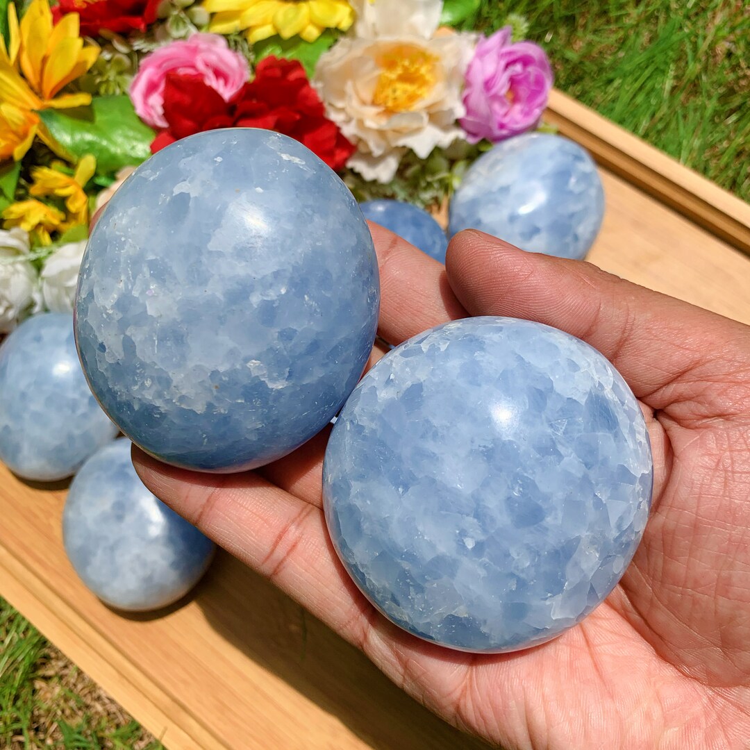 1PC Natural Celestite Palm Stone, Blue Celestite Pocket Stone, Blue ...
