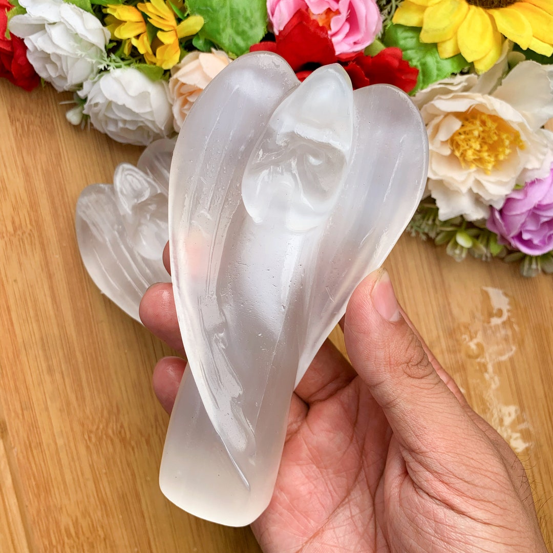 5" White Selenite Angel Carving,quartz Crystal Angel Skull,crystal Heal ...