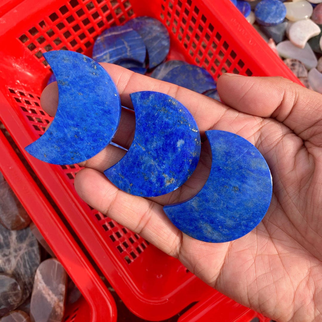 1PC Lapis Lazuli Moon Carving - Deep Blue Crystal Moon Sculpture ...