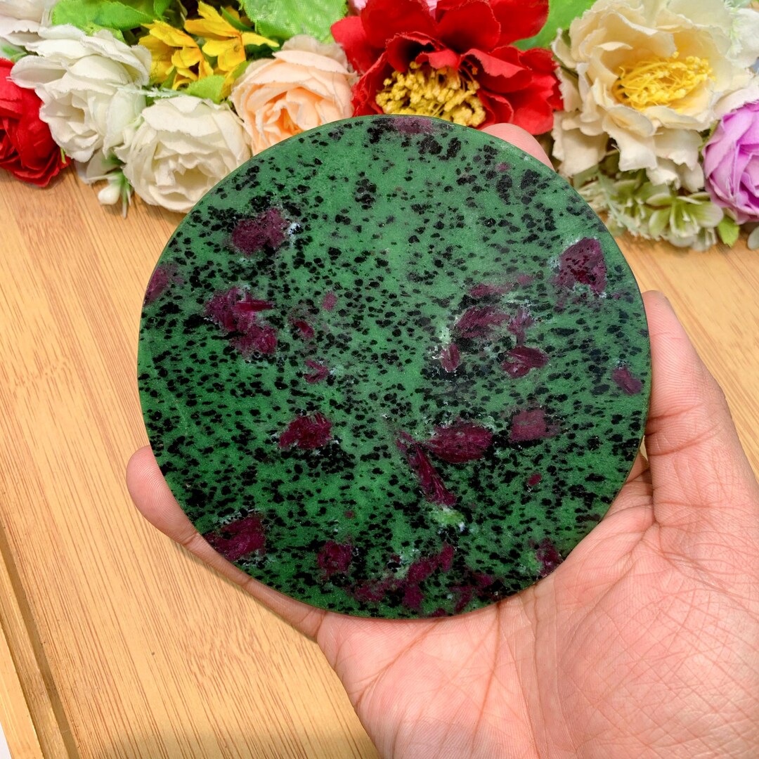 Crystal Ruby Zoisite Round Slab, Quality Gemstone Plate for Home Decor ...
