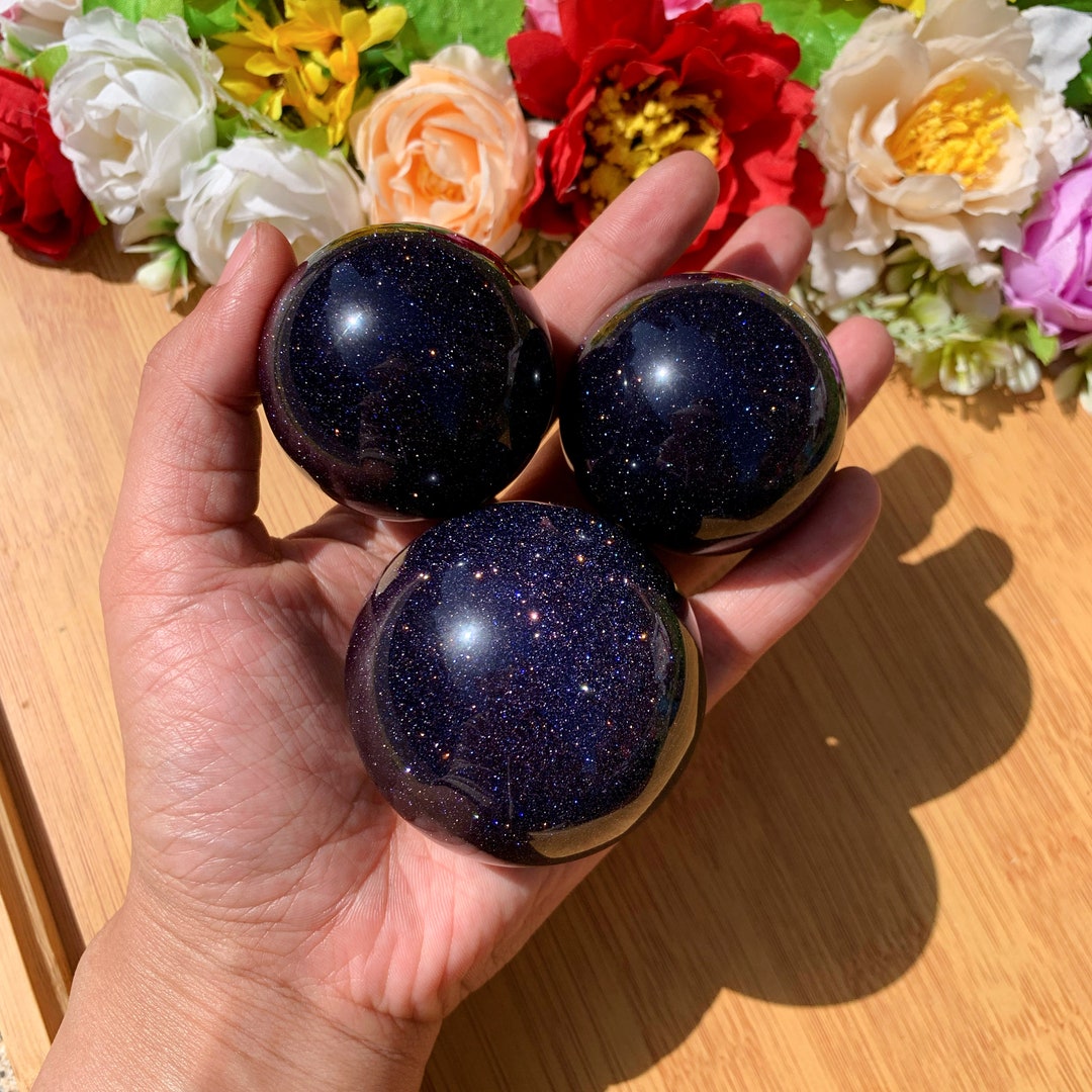 1pc Polished Blue Goldstone Sandstone Crystal Spheres Home Decor Reiki ...