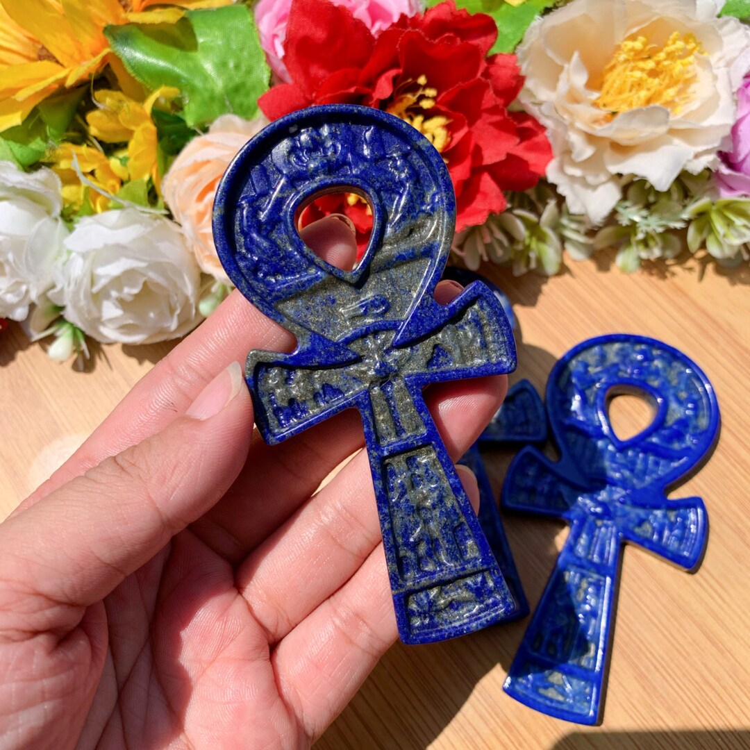 1PC Natural Lapis Lazuli Ankh, Hand Carved Ankh, Blue Crystal Ankh ...