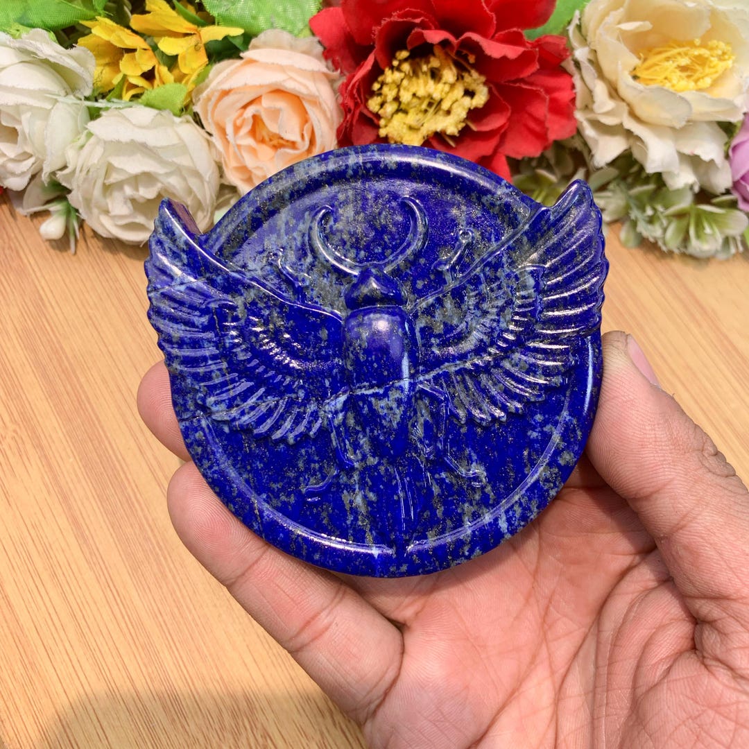 1PC Lapis Lazuli Sacred Scarab Disc, Natural Blue Gemstone, Healing ...
