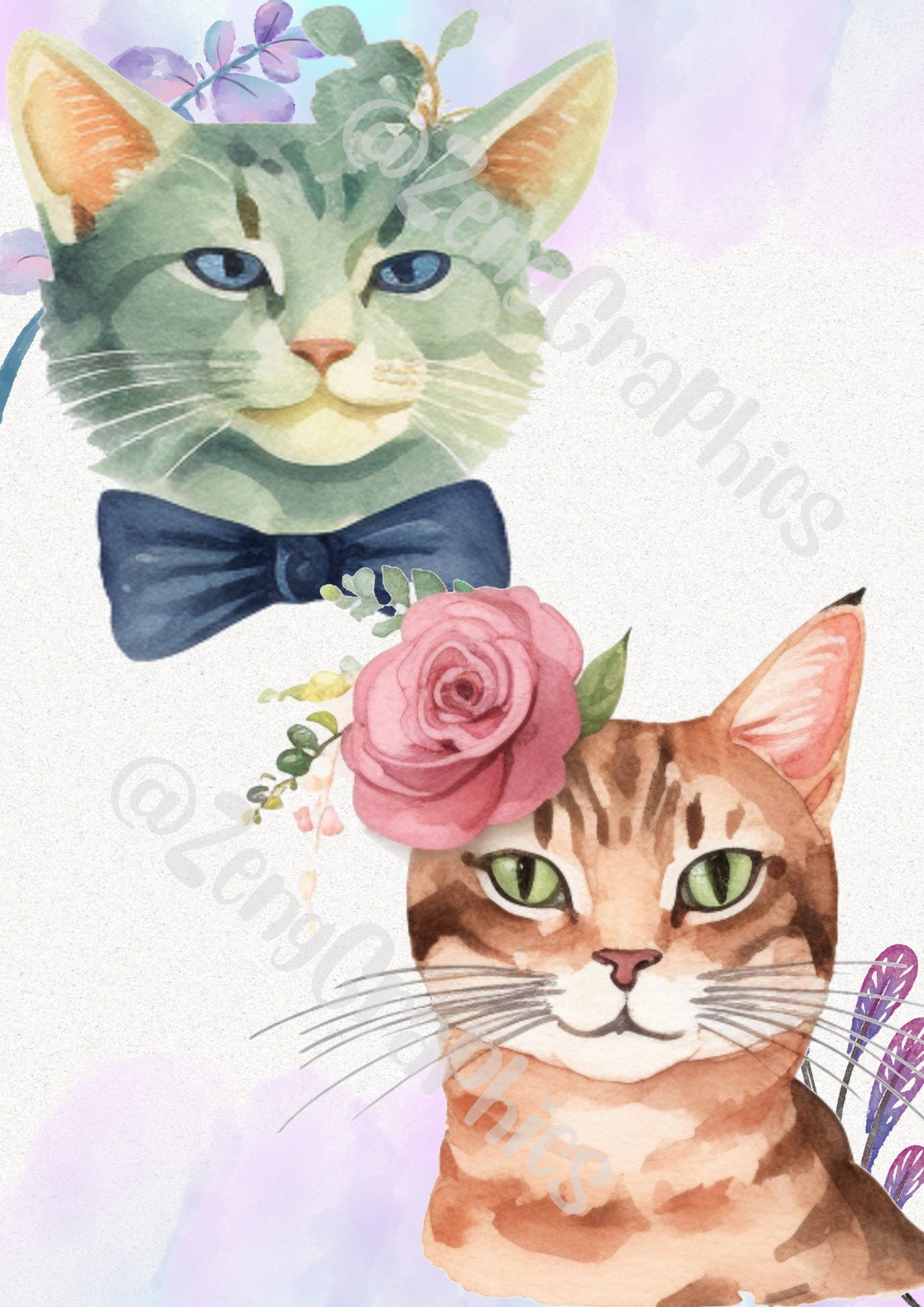 Watercolor Cats in Fancy Hats Clipart Cute Cats With Fancy Hats to ...
