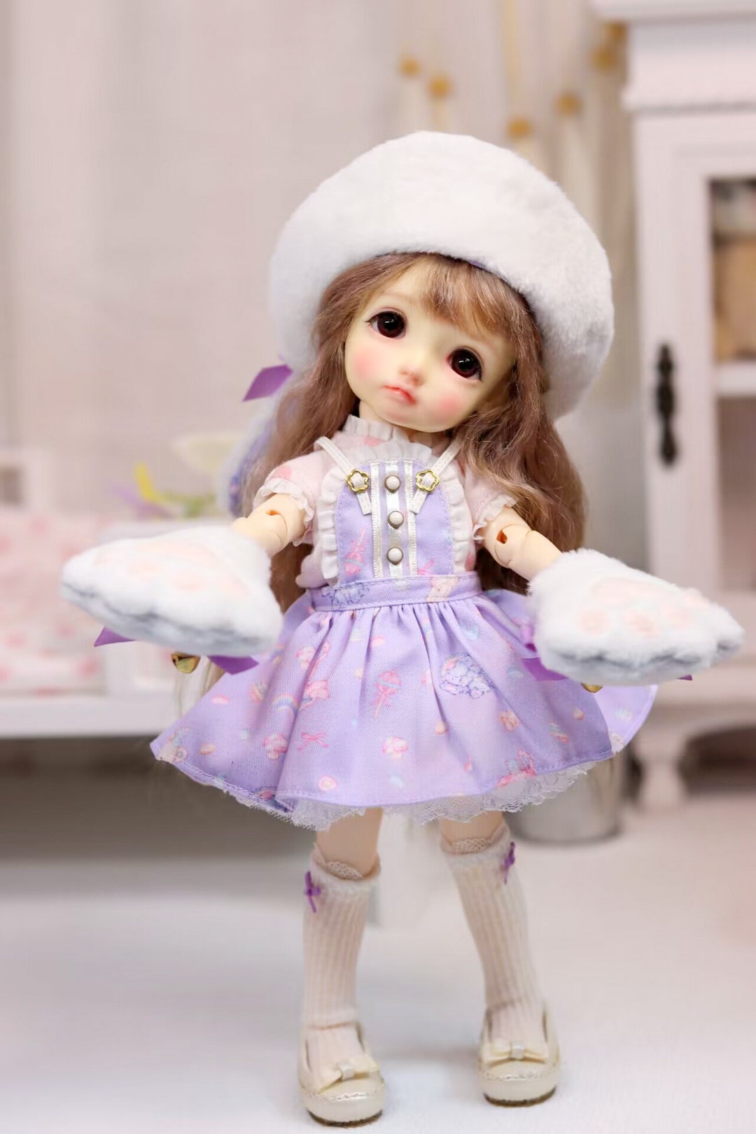 YOSD Doll Clothes 1/6 BJD Doll Clothes Purple Dress With Bunny Ear Hat ...