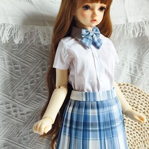 BJD School Uniform Check Skirt Kilt Blouse Handmade for DD Smartdoll ...