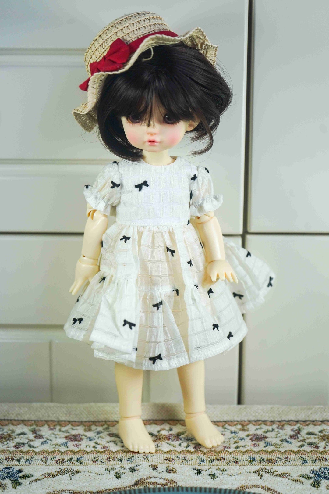 BJD Clothes Yosd Dress Summer Straw Hat Girl Dress Clothes for YOSD/ 1/ ...