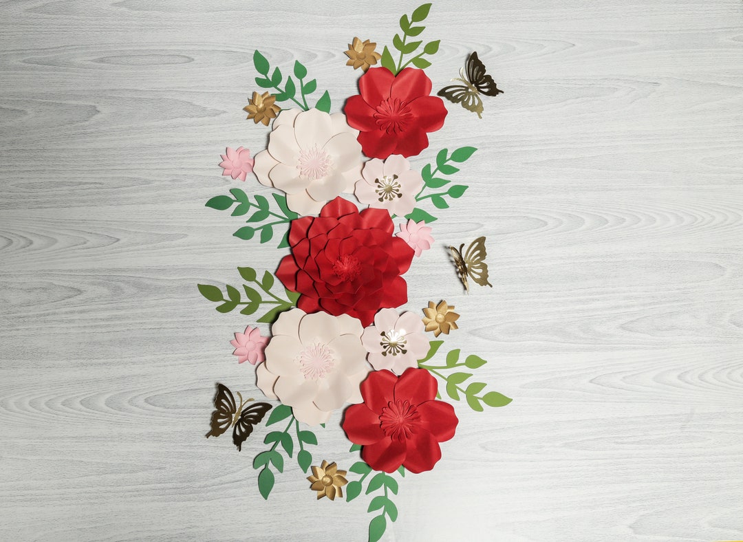 Roses Paper Flowers Set Nursery Paper Flower Wall Decor Wall Flowers ...