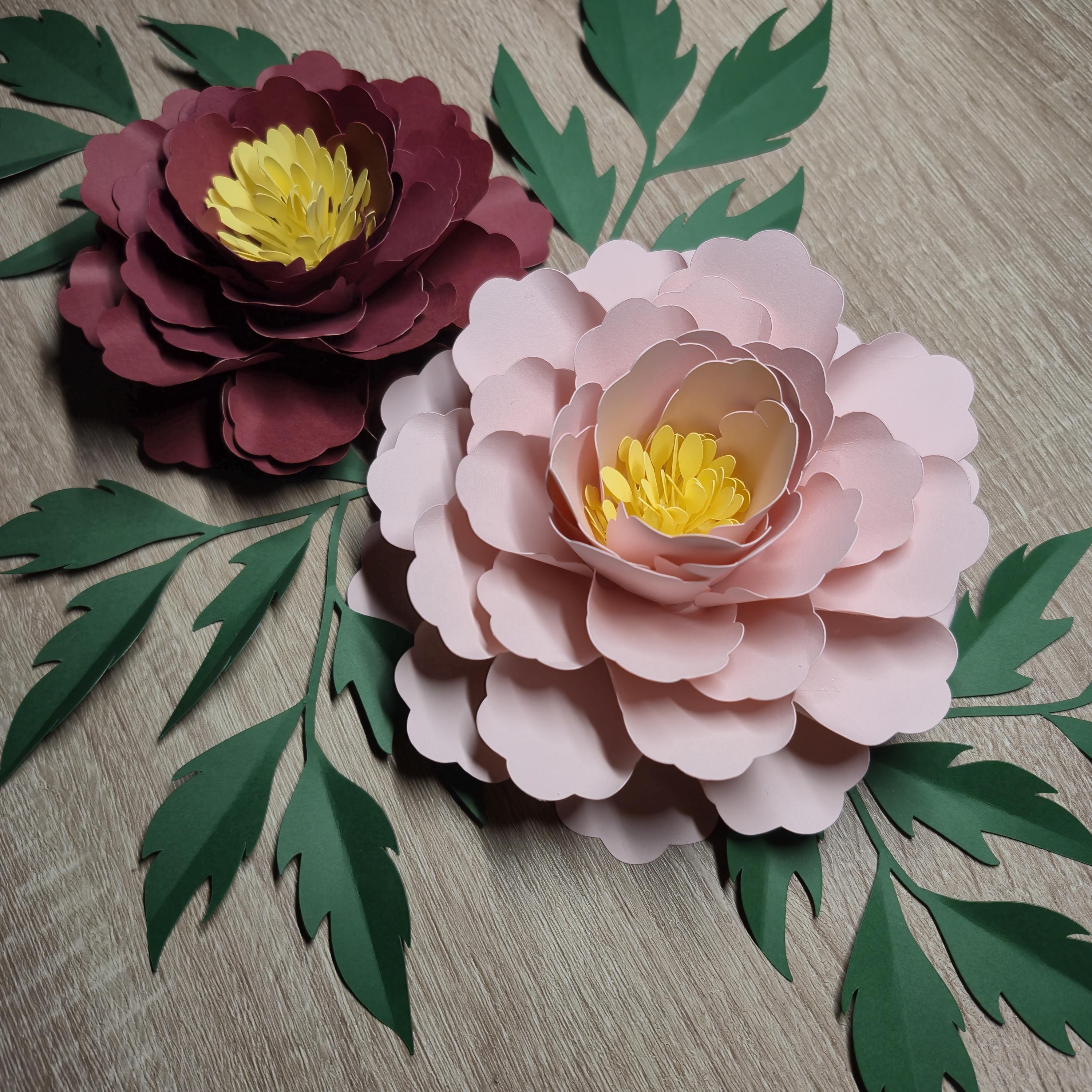 DIY Paper Peony Templates With Leaves: 3D Flower SVG, PDF (digital ...
