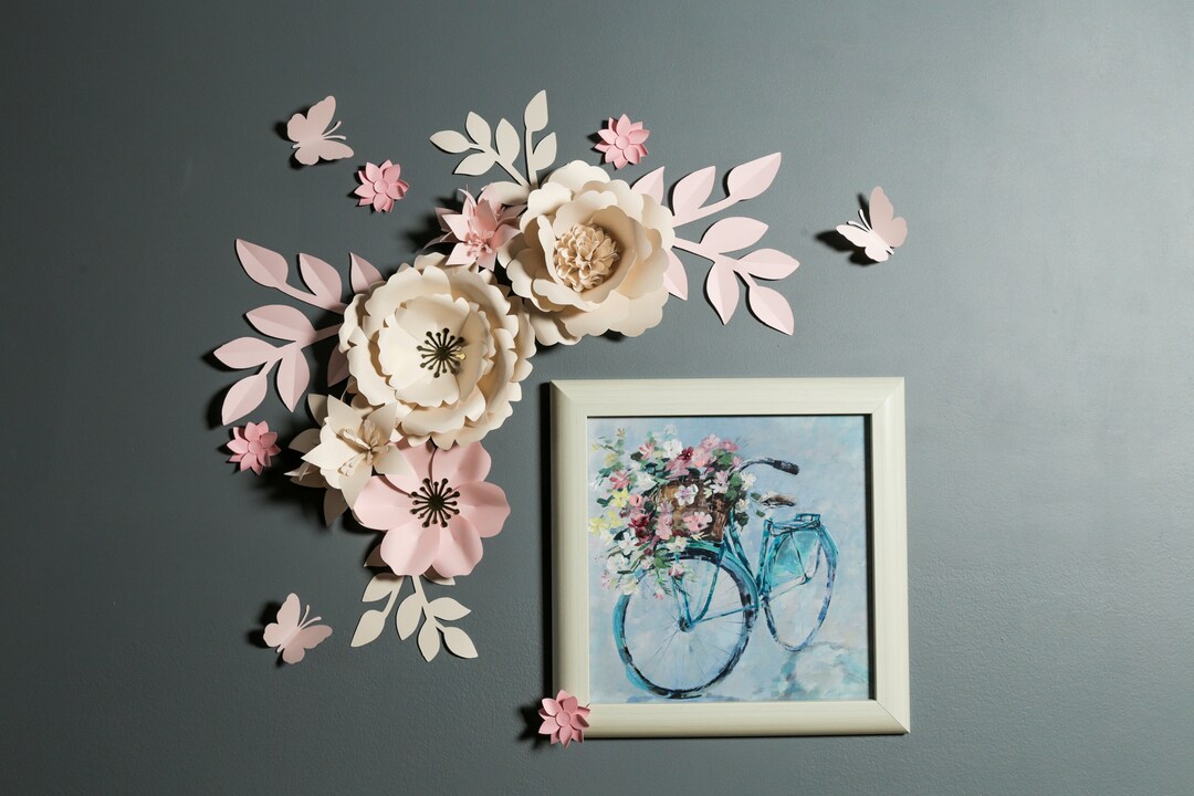 Paper Flowers Set | Nursery Paper Flower Wall Decor | Wall Flowers ...