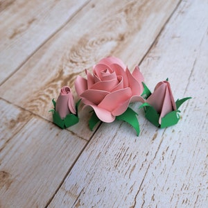 Mini Roses With Leaves, Paper Flower Svg, 3D Paper Flowers Svg, Paper ...
