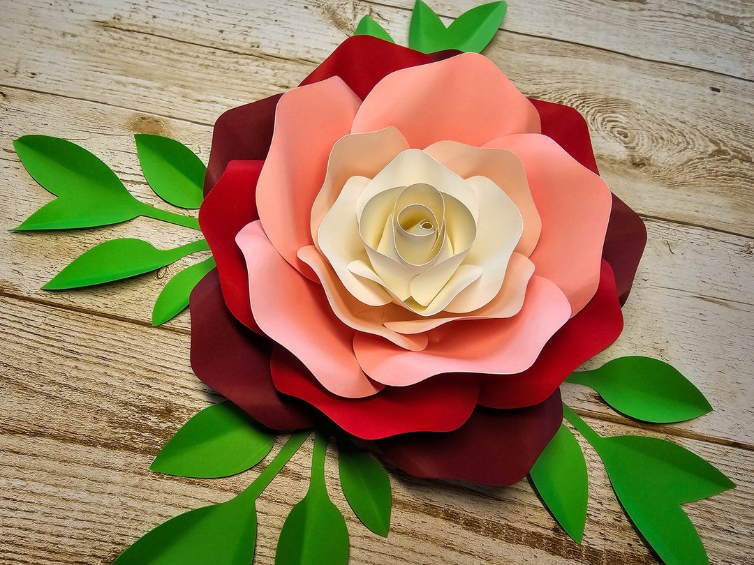 Paper Rose#20 Templates With Leaves, Rose Svg, Paper Flower DXF ...