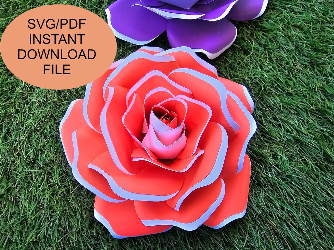 Two Layers Paper Rose, Paper Templates, Paper Flower Svg, 3D Rose, Rose ...