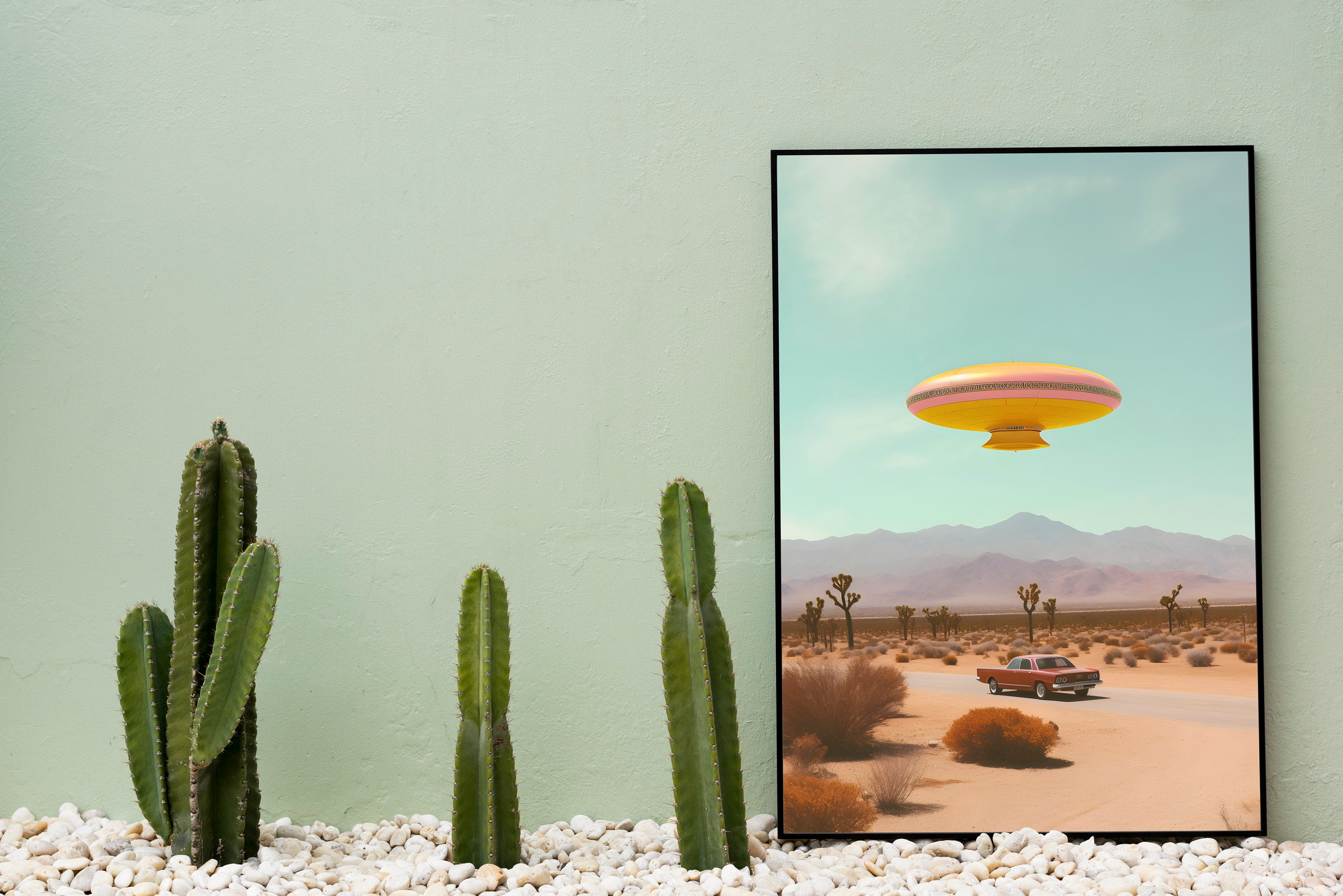 Yellow UFO Art Print Digital Download Png Jpg Desert Landscape Vintage ...