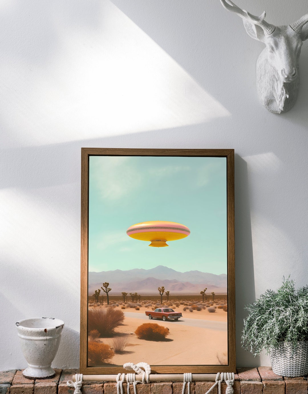 Yellow UFO Art Print Digital Download Png Jpg Desert Landscape Vintage ...
