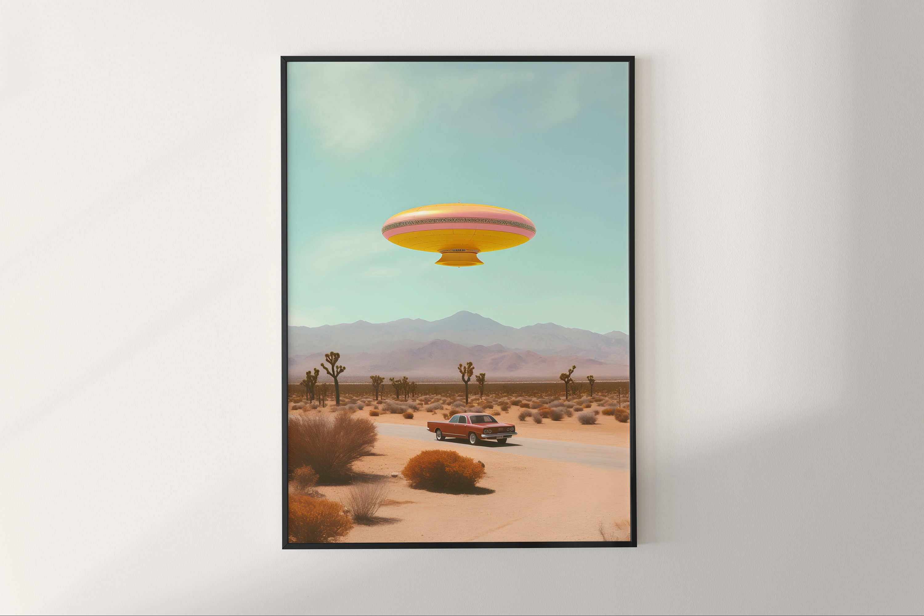 Yellow UFO Art Print Digital Download Png Jpg Desert Landscape Vintage ...
