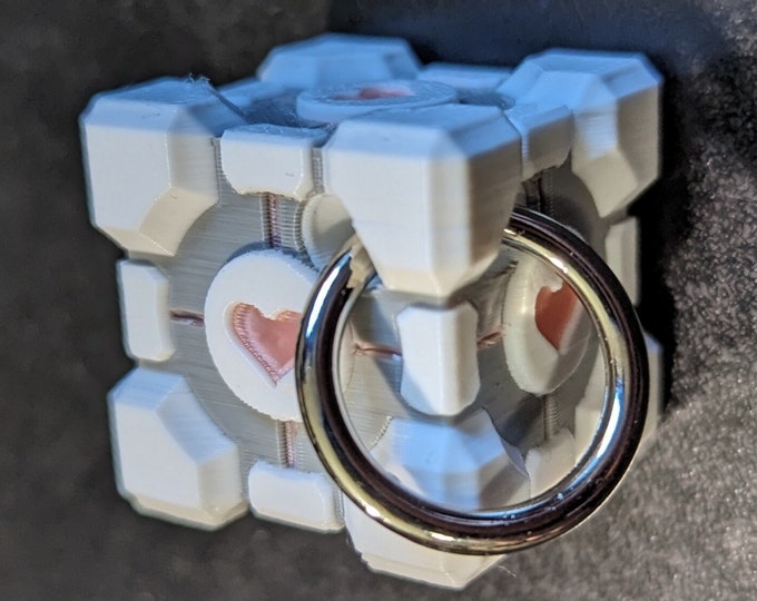 Companion Cube Color Accurate 3D Printed Keychain, New V2 With Key Ring ...
