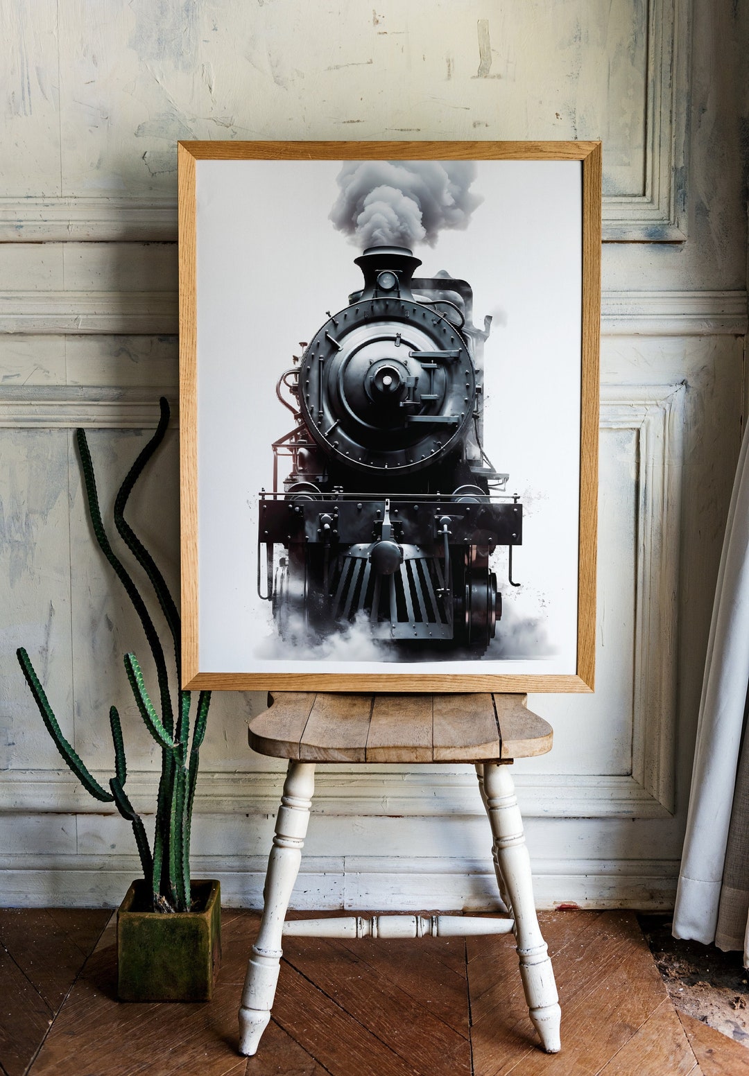 Smoke and Steel: Captivating Frontal View of a High Detail Steam Engine ...
