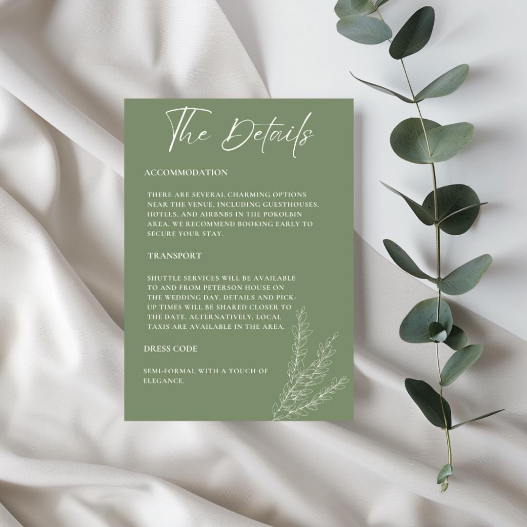 Editable Wedding Information Insert Printable Guest Info Card Instant ...