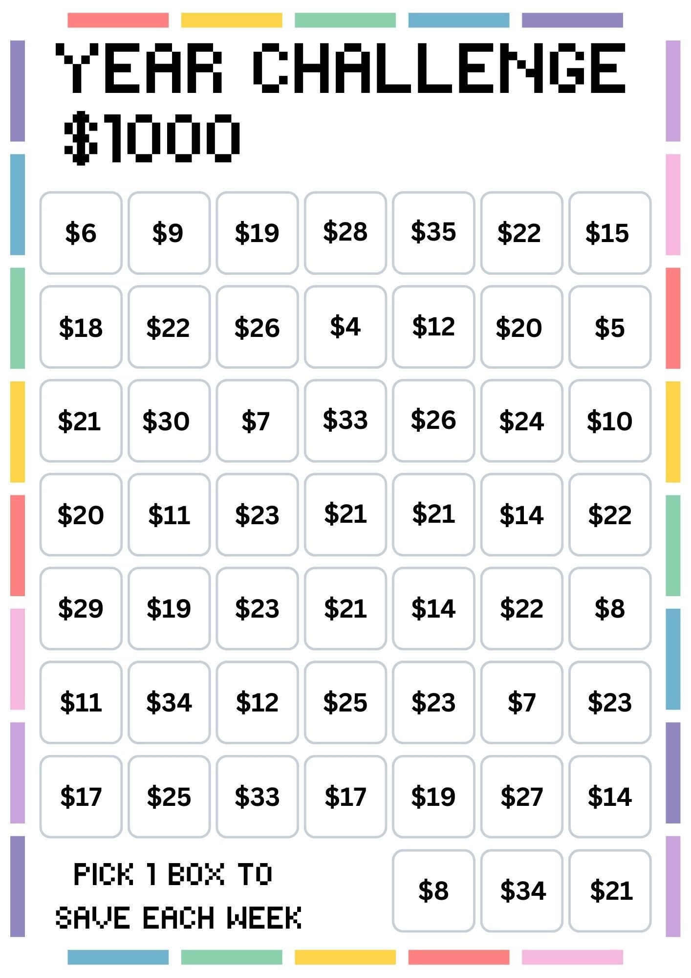 Money Saving Challenge Printable Save 1000 in a Year Saving Tracker ...