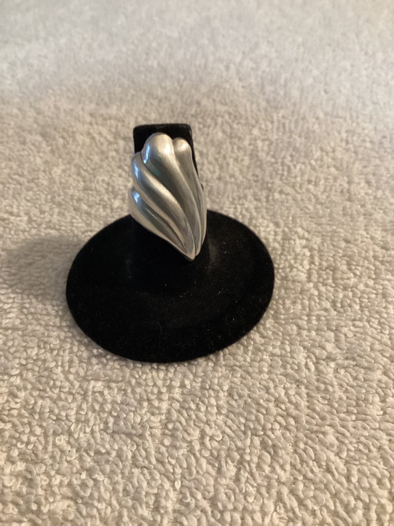 Navajo Ring, Waves Symbol Silver Overlay, Signed Sz 1… - Gem