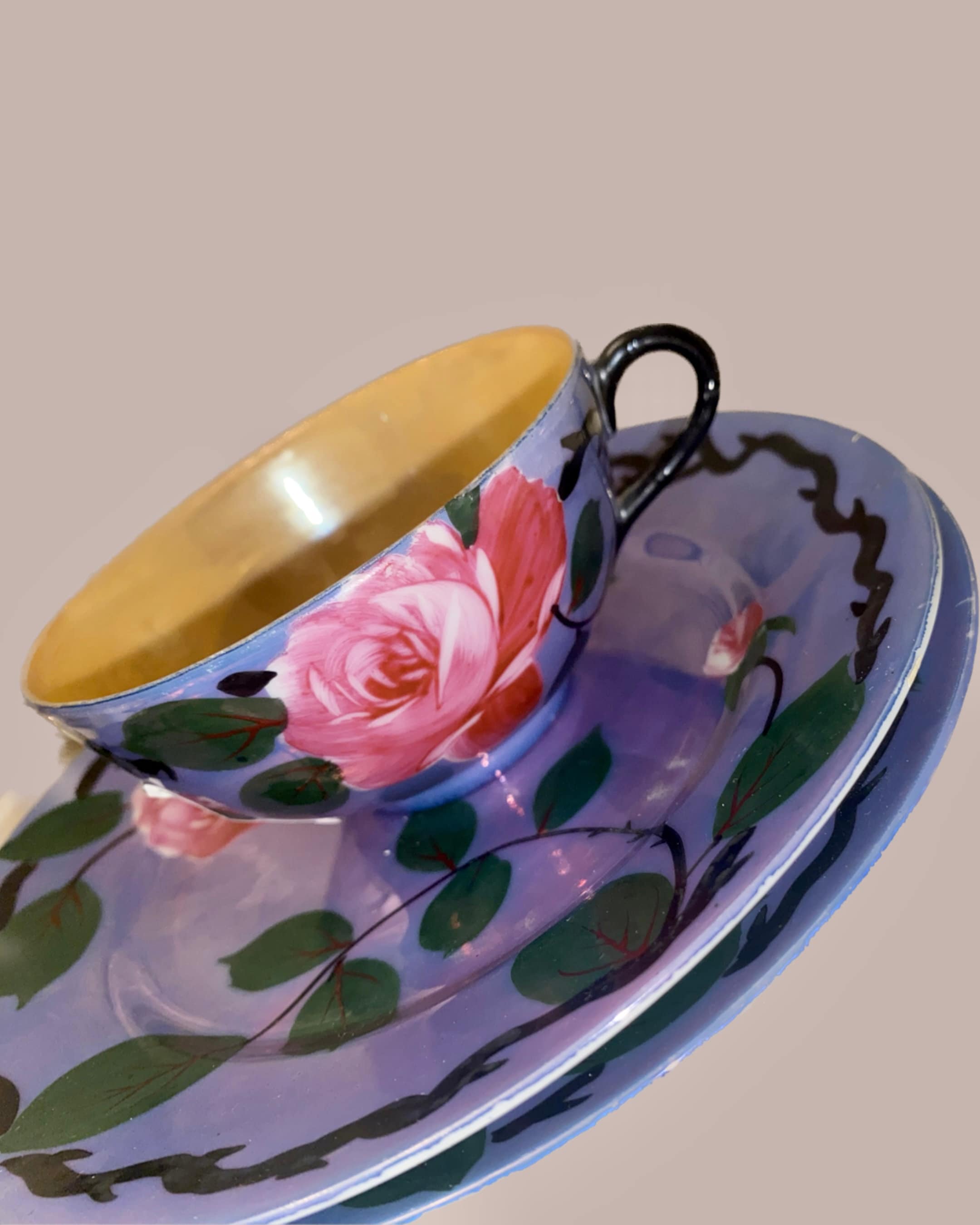 Vintage Japanese Floral Lusterware Tea Cup and Saucer Set - 2 Sets ...
