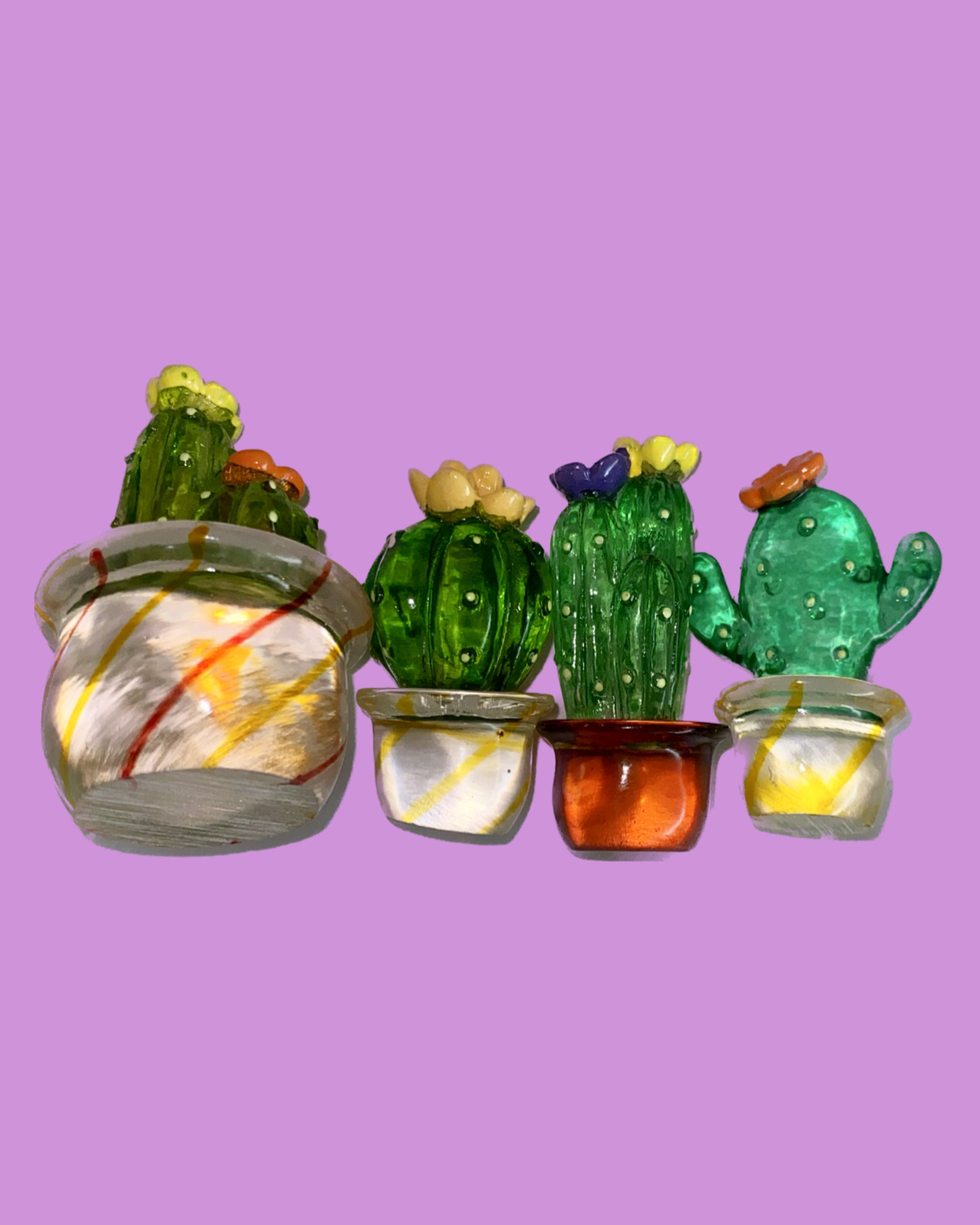 Mini Glass Cacti Set Cactus Garden Blown Glass Miniature Knick Knacks ...