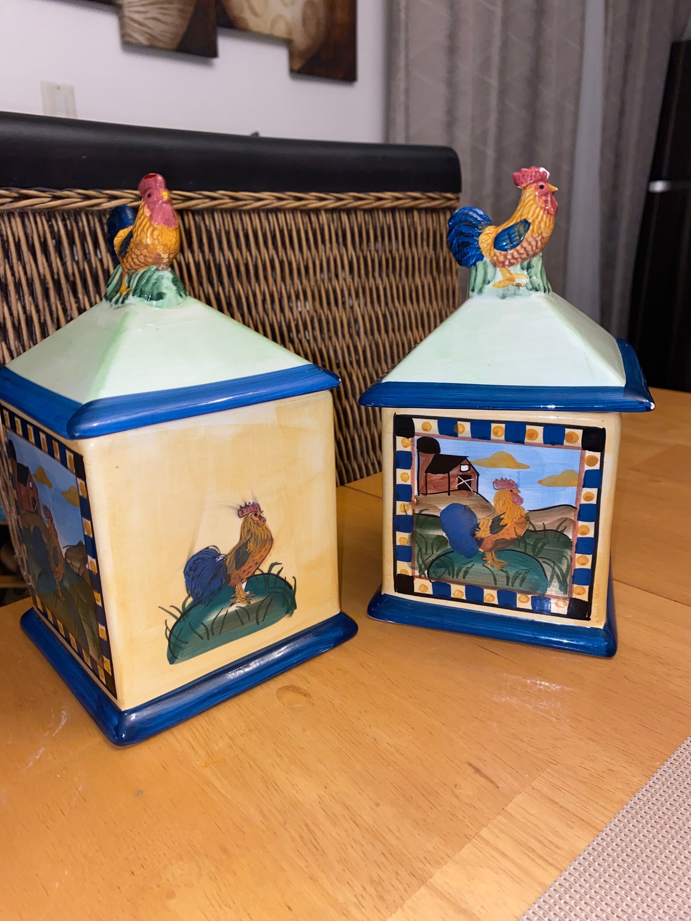 Vintage Square Rooster Kitchen Canisters Chicken, Farm, Barnyard ...