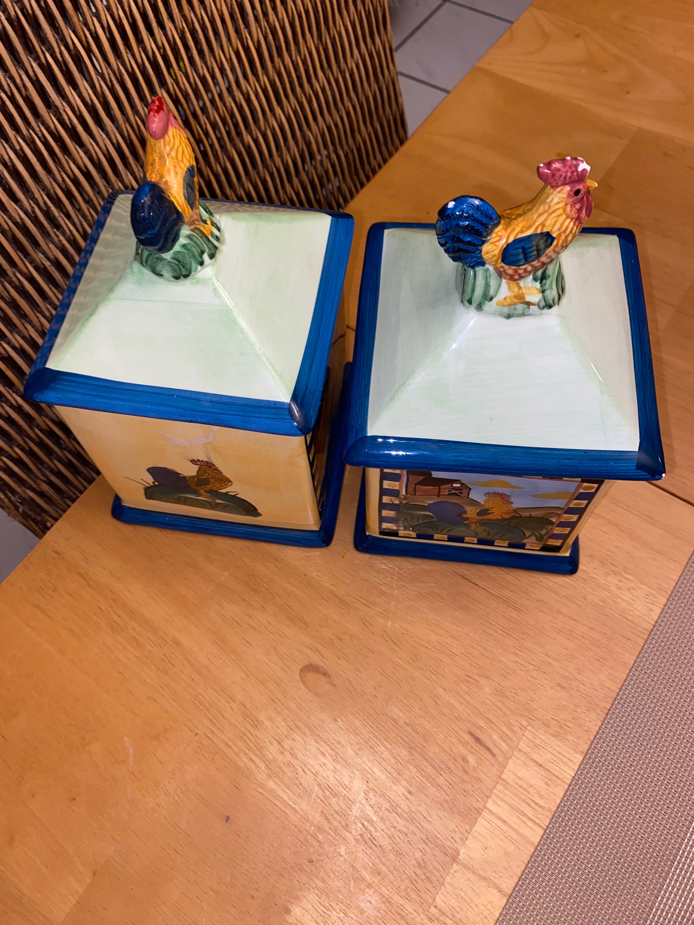 Vintage Square Rooster Kitchen Canisters Chicken, Farm, Barnyard ...