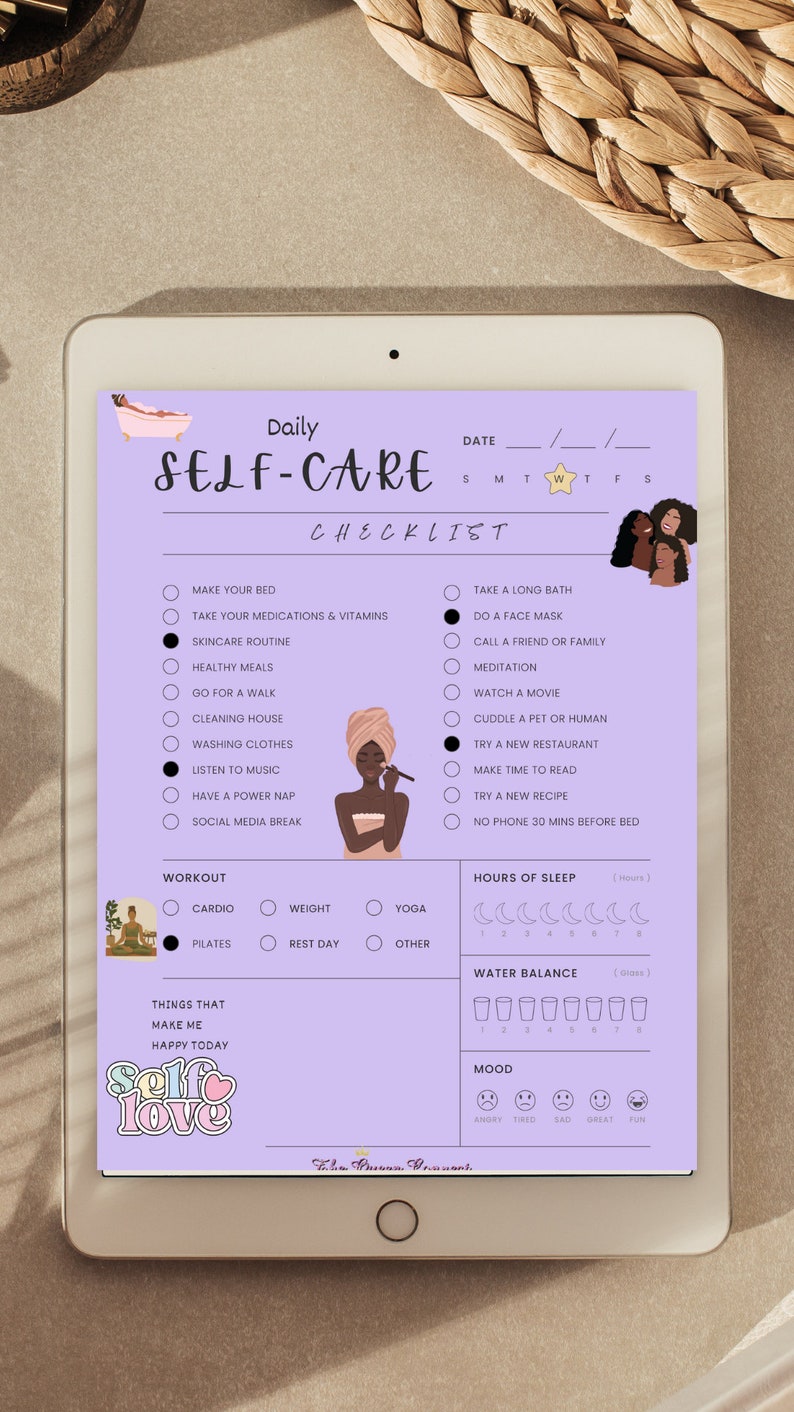 Daily Self Care Checklist, Self-care Plan, Daily Well-being Tracker - Etsy
