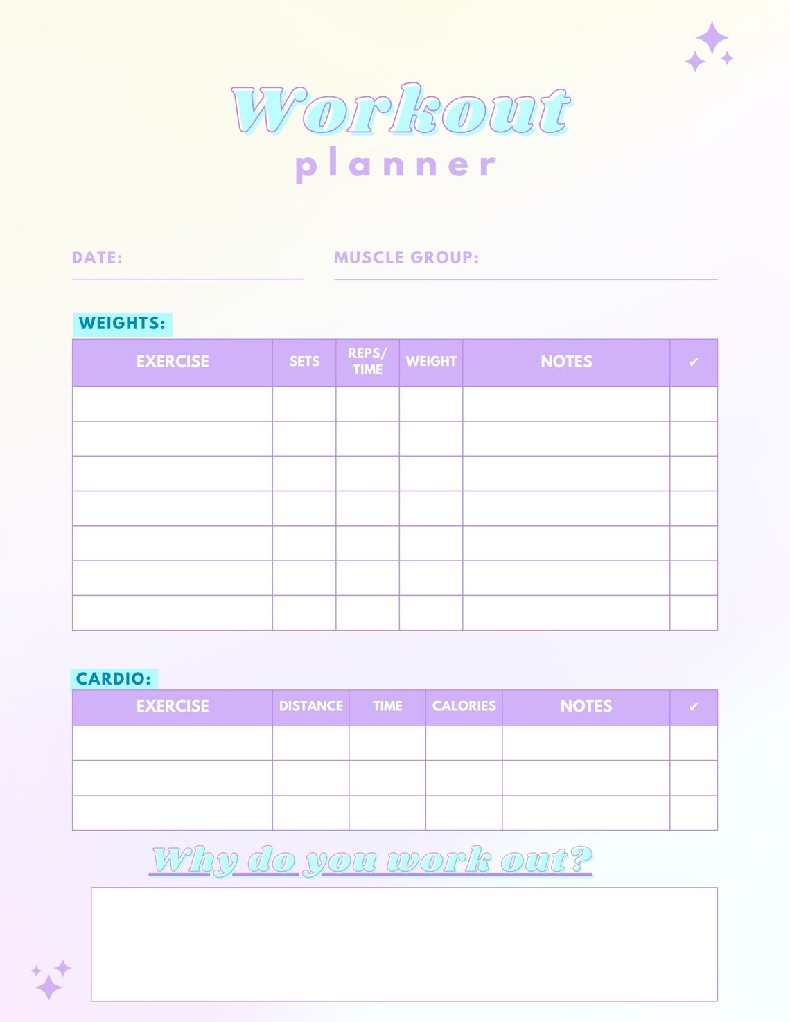 Digital Workout Log - Etsy