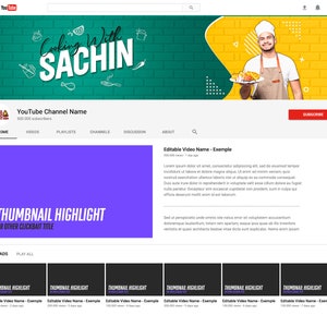 Cooking Youtube Channel Banner Template | Youtube Channel Art - Etsy