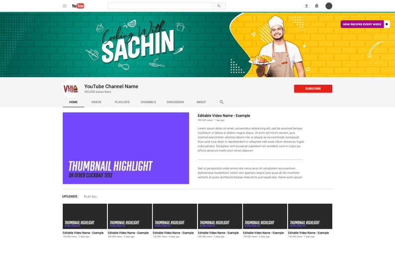 Cooking Youtube Channel Banner Template | Youtube Channel Art - Etsy