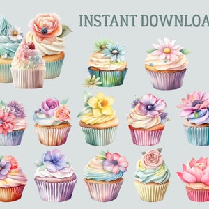 Watercolor Cupcake Clipart Png With Flower Bundle and Sweets, Dessert ...