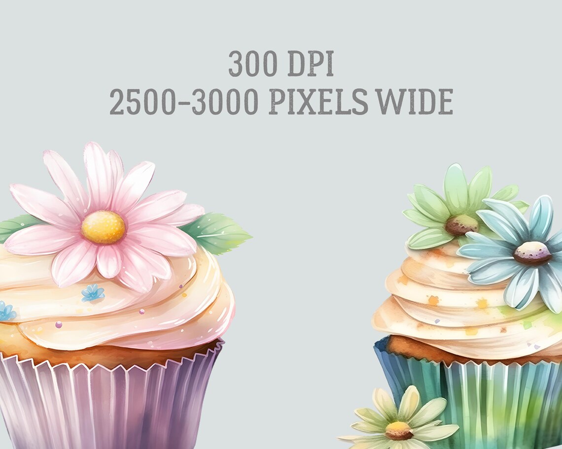 Watercolor Cupcake Clipart Png With Flower Bundle and Sweets - Etsy