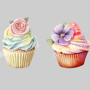 Watercolor Cupcake Clipart Png With Flower Bundle and Sweets, Dessert ...