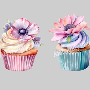 Watercolor Cupcake Clipart Png With Flower Bundle and Sweets, Dessert ...